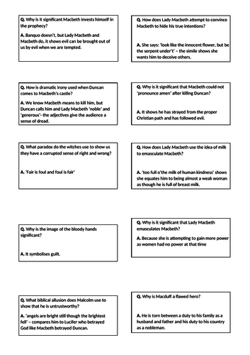 Macbeth Revision Flashcard Game | Teaching Resources