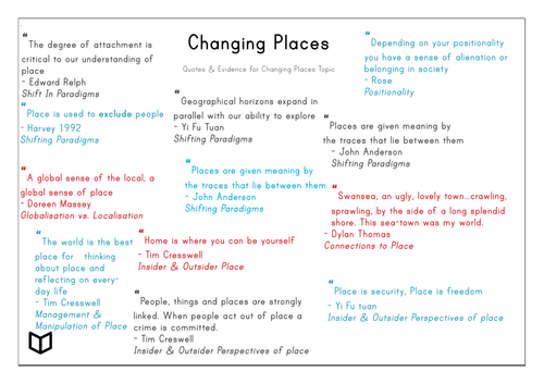 A Level Geography I Chapter 8: Changing Places I Key Quotes | Teaching ...