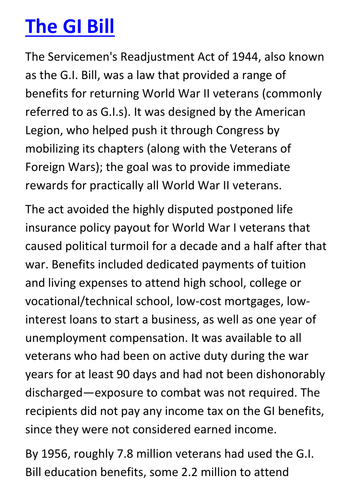 The GI Bill Handout | Teaching Resources