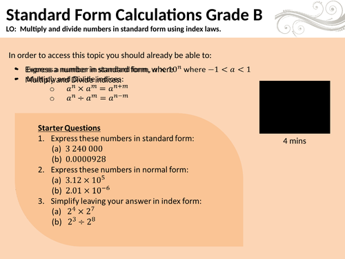 GCSE Maths Grade B - Standard Form Lesson | Teaching Resources