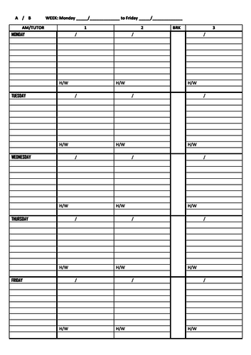 HORIZONTAL WEEKLY PLANNER PAGES - WEEK A AND B 5 PERIODS | Teaching ...