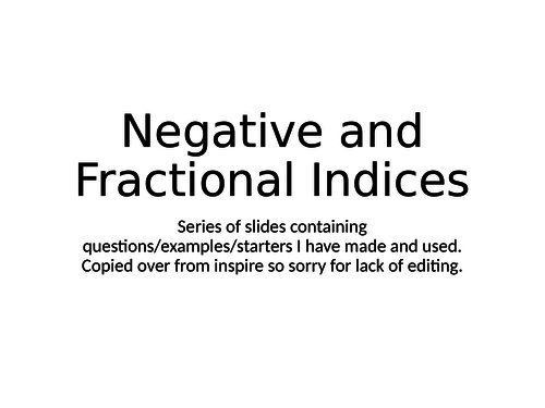 Negative and Fractional indices | Teaching Resources Negative and Fractional indices | Teaching Resources