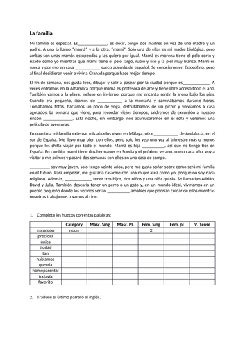 Spanish Reading Comprehension about "La familia" | Teaching Resources