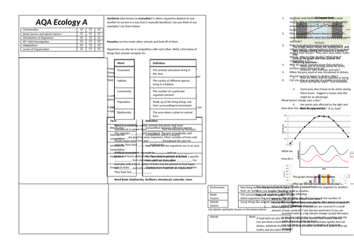 7. Ecology Revision Broadsheet (AQA Combined Science Trilogy and ...