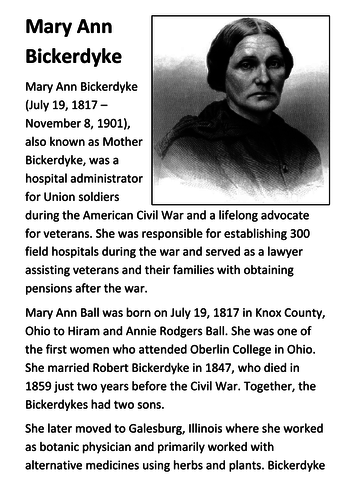 Mary Ann Bickerdyke Handout | Teaching Resources