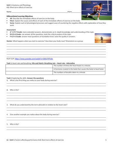 IGCSE PE (spec 2018) 4.3. Short-term effects of exercise | Teaching ...