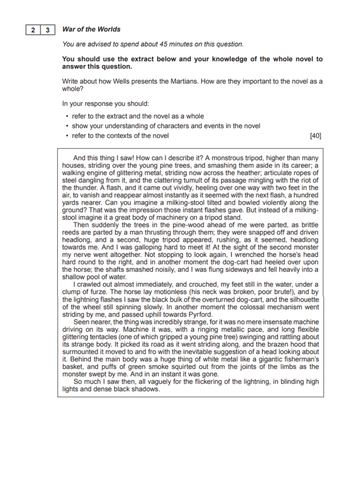 War of the Worlds exam answer - Eduqas GCSE English Literature ...