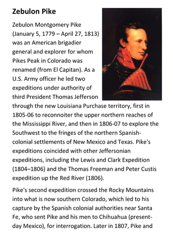 Zebulon Montgomery Pike Handout | Teaching Resources