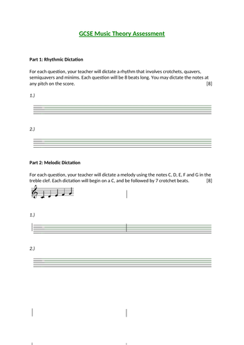 GCSE Music Theory Assessment | Teaching Resources