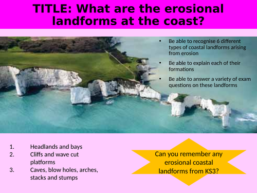 Coastal Erosional landforms | Teaching Resources