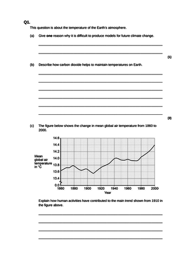 GCSE AQA Chemistry of the Atmosphere Revision Worksheets HT 2 ...