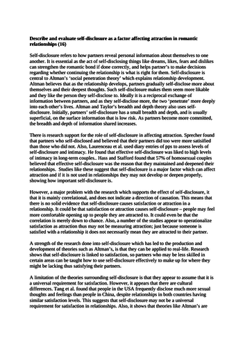 A-level AQA Psychology Relationships: Self- disclosure as a factor ...