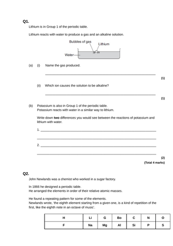 GCSE AQA Chemistry Periodic Table Revision Worksheets | Teaching Resources GCSE AQA Chemistry Periodic Table Revision Worksheets | Teaching Resources