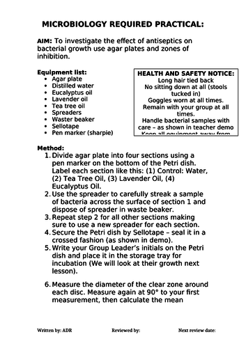 2018 AQA GCSE Biology Unit 1 (B1): Microbiology Required Practical ...