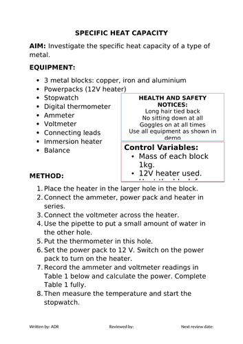 2018 AQA GCSE Physics Unit 1 (P1): Specific Heat Capacity Required ...