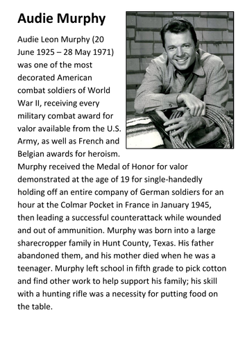 Audie Murphy Handout | Teaching Resources