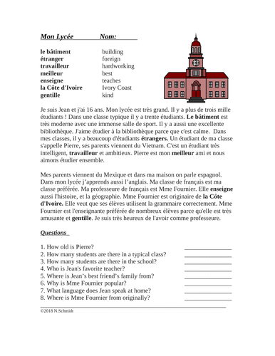 Mon Lycée Lecture en Français: French Reading All about my Highschool ...