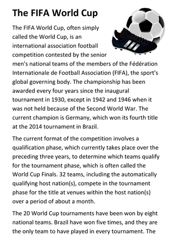 The FIFA World Cup Handout | Teaching Resources