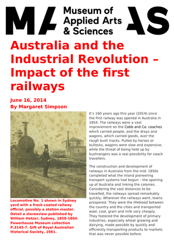 Internet article: Australia and the Industrial Revolution - The Impact ...