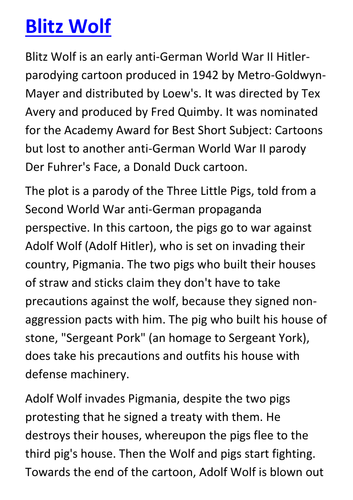 Blitz Wolf and the Three Pigs Propaganda Cartoon World War Two Handout ...