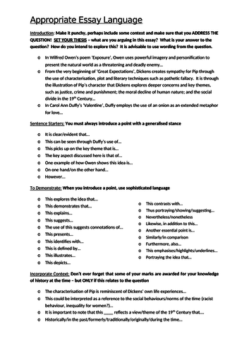 Appropriate Essay Vocab | Teaching Resources