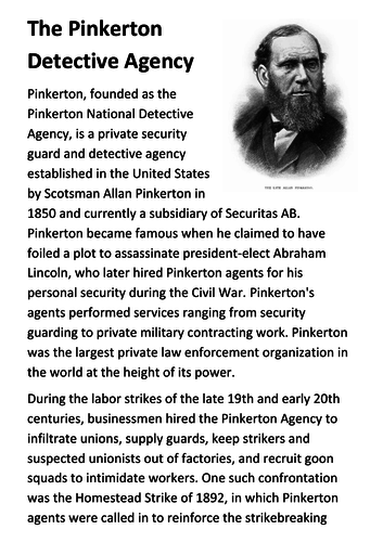 The Pinkerton Detective Agency Handout | Teaching Resources
