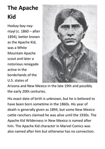 The Apache Kid Handout | Teaching Resources