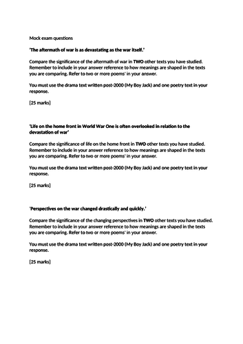 AQA A-Level English Literature - Spec A Paper 2 Option 3 My Boy Jack ...