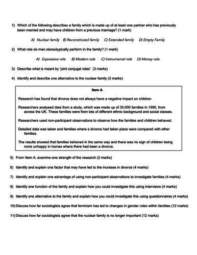Lesson 14 - Research Methods and Families Assessment | Teaching Resources