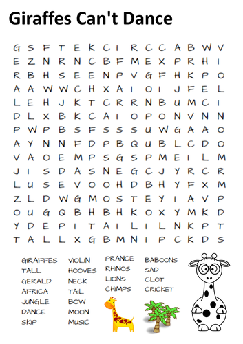 Giraffes Can't Dance Word Search | Teaching Resources