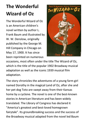 The Wonderful Wizard of Oz Handout | Teaching Resources