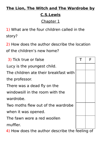 The Lion, The Witch and The Wardrobe - Guided reading planning ...