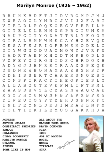 Marilyn Monroe Word Search | Teaching Resources