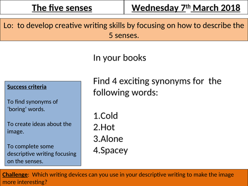 Creative writing focus on the senses | Teaching Resources