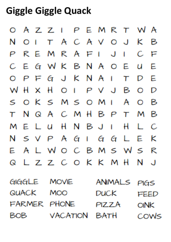Giggle Giggle Quack Word Search | Teaching Resources