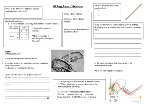 Aqa Trilogy Biology Paper 2 Revision Mat Gcse Teaching Resources