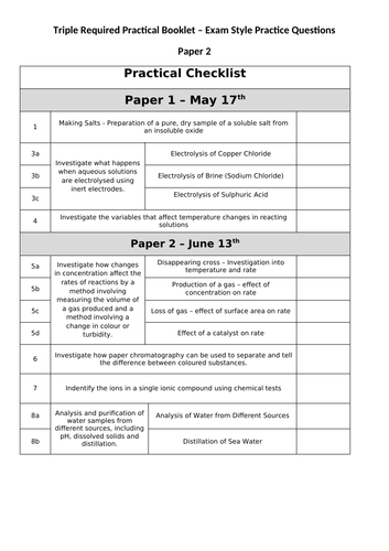 AQA 9-1 Triple Chemistry Required Prac Exam Qs and Notes | Teaching ...