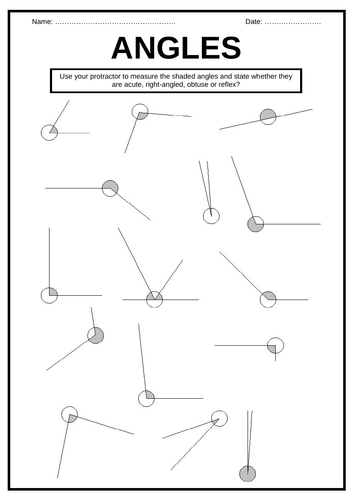Reflex Angle Worksheet
