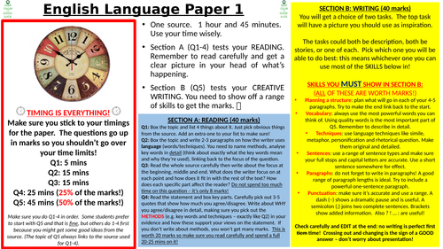 Pre-exam Revision Mats for AQA English Language Paper 1 and 2 (GCSE ...