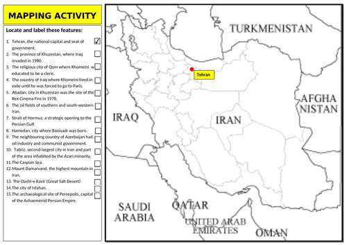 Iran 1953-1989 Mapping activity | Teaching Resources