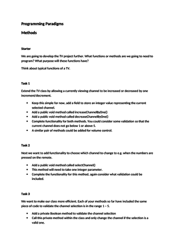 Object Oriented Programming Class Methods Teaching Resources