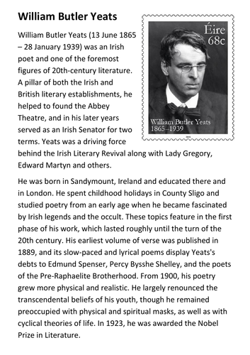 William Butler Yeats Handout | Teaching Resources