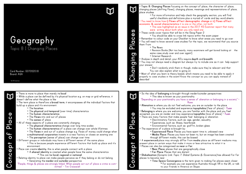 A Level Geography I Chapter Chapter 8 Changing Places Revision Cards ...