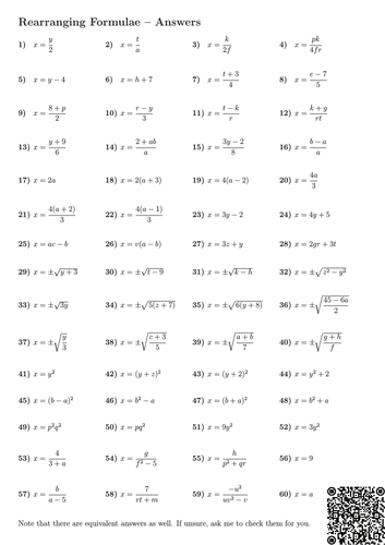 Algebra - Rearranging equations and formulae | Teaching Resources