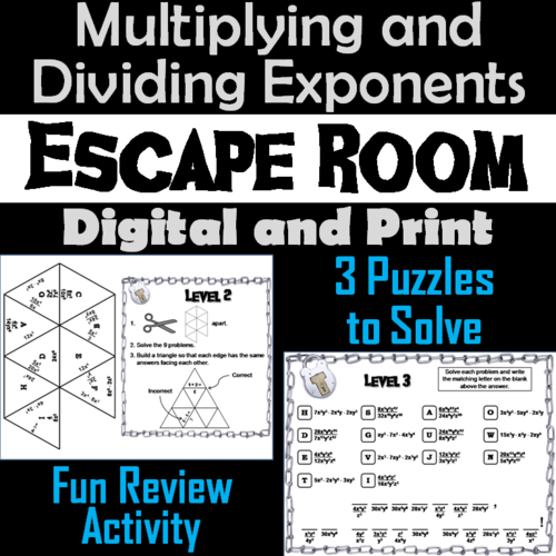 Multiplying and Dividing Exponents Game: Escape Room Math Activity ...