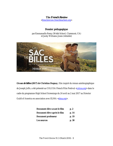 STUDY BOOKLET UN SAC DE BILLES | Teaching Resources