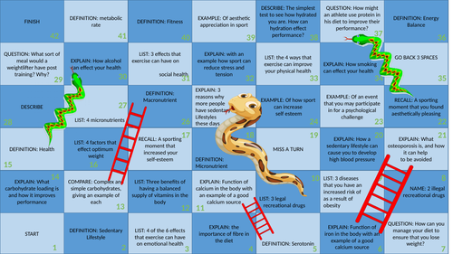 Health and Performance Snakes and Ladders Revision | Teaching Resources