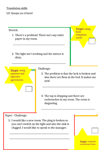 GCSE Differentiated Translation Skills worksheets | Teaching Resources