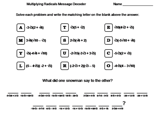 Multiplying Radicals Worksheets