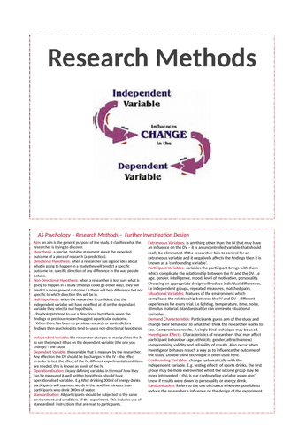 Research Methods - AQA Psychology A-level | Teaching Resources